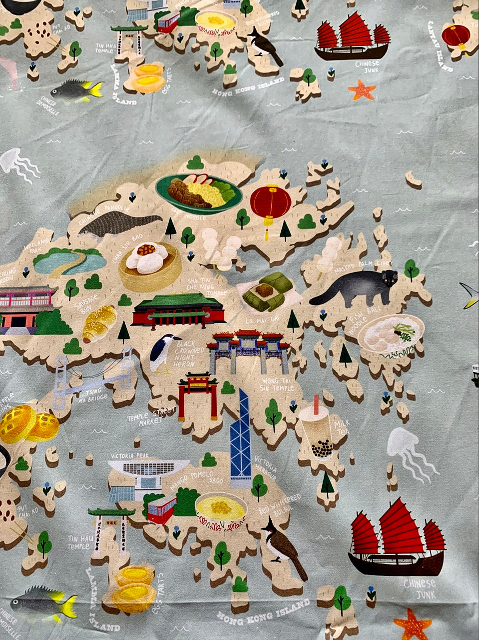 Buy Hong Kong Map design | Colorful Pictorial map | 100% cotton – 852 ...